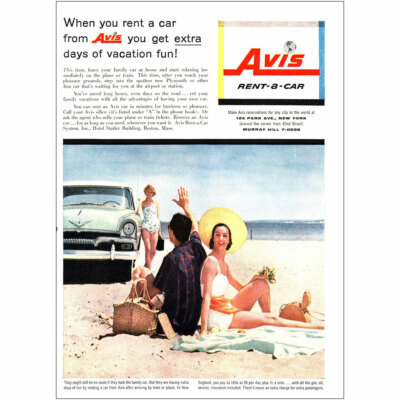 1955 Avis Rent a Car: When You Rent a Car, Beach Vintage Print Ad | eBay