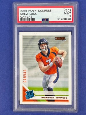 2019 Donruss DREW LOCK Canvas Rated Rookie Card #303 Graded PSA 9 MINT ...