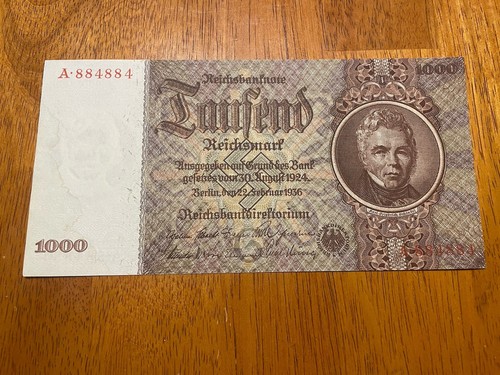 Germany 1936 1000 Reichsmark RARE World Paper Currency Banknote High ...