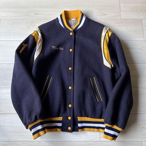 John m. Grove 60s 70s Vtg Stadium Jacket Navy Yellow Made in USA Men's ...