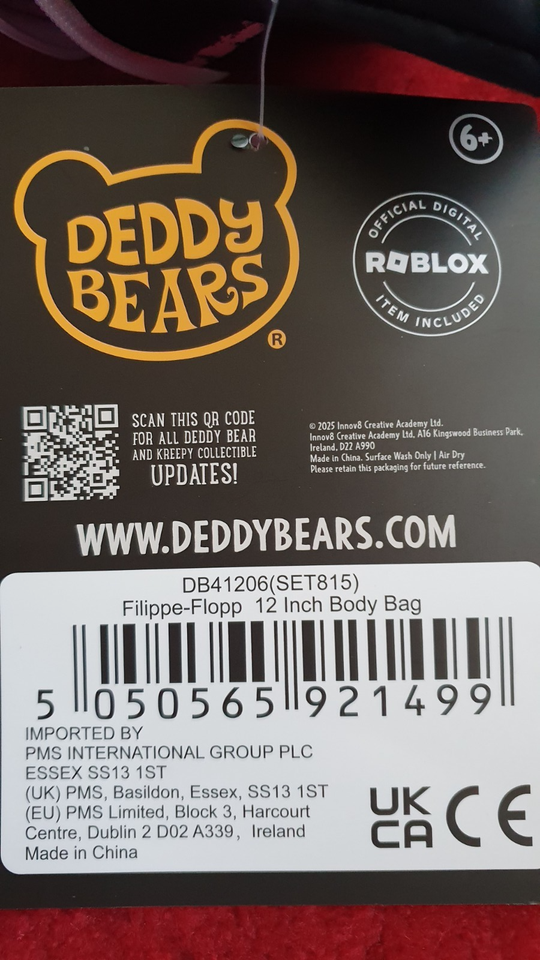 Deddy Bear -Filippe Flopp Body Bag 12" Roblox Digital Item Inc Plush ...