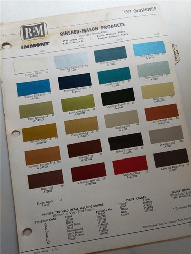 RM RINSHED MASON 1971 OLDSMOBILE AUTOMOTIVE PAINT FINISH COLOR CHIP ...