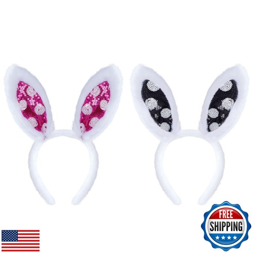 Haakong 2 Pcs Sequin Bunny Costume Rabbit Ears Headband for Women Girls ...