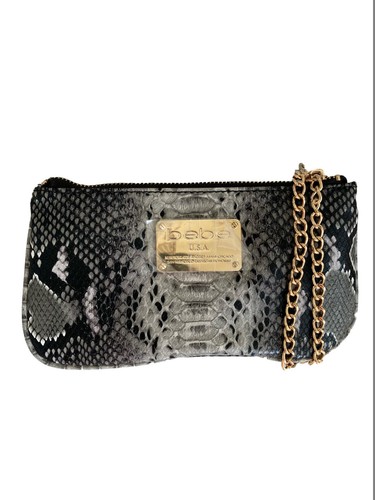 Bebe Lottie All Over Black Snake Print Textured Fx Leather Dbl Zip ...