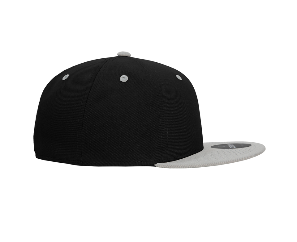 Black & Gray Fitted Flat Bill Plain Solid Blank Baseball Ball Cap Caps ...