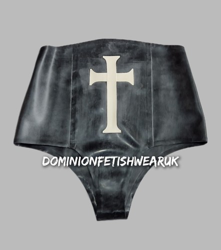 UK 12 30" Latex Pants Crucifix High Waist black rubber Ladies Briefs ...
