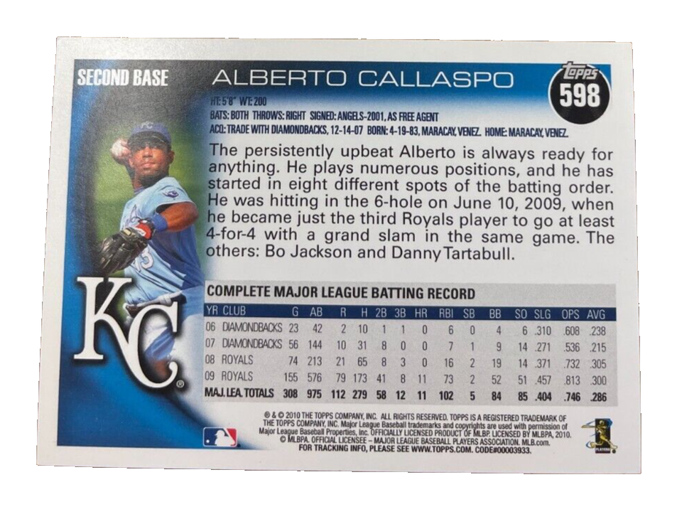 2010 TOPPS CARD # 598 Alberto Callaspo - Kansas City Royals | eBay