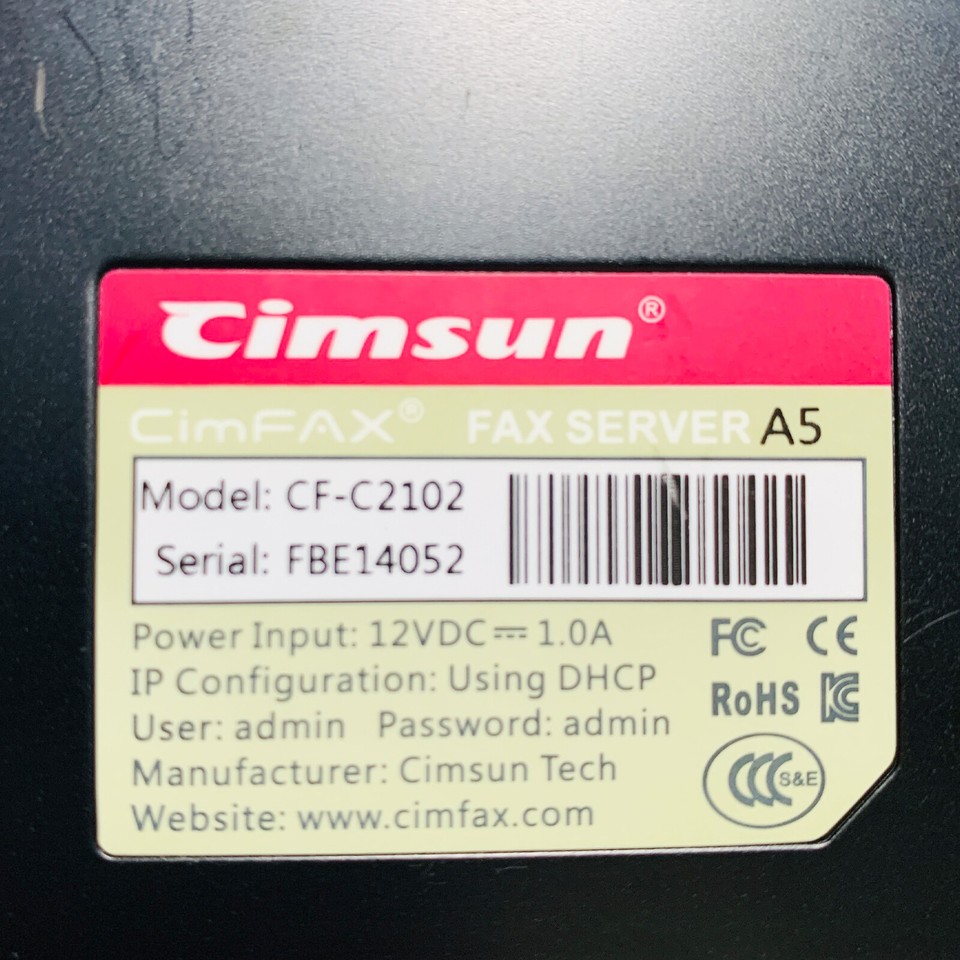 CimSun CimFax CF-C2102 Office Paperless Fax Machine Server w/AC Adapter ...
