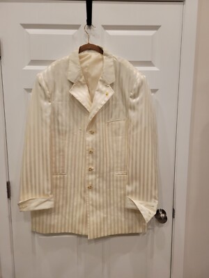 FALCONE MEN'S Designer 2pc Ivory Pinstripe COLORED SUIT 50L JACKET 45L ...