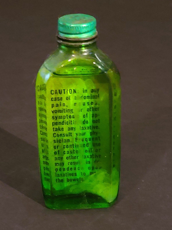 VTG Kelloggs Perfected Tasteless Castor Oil 2 oz Green Glass Bottle ...