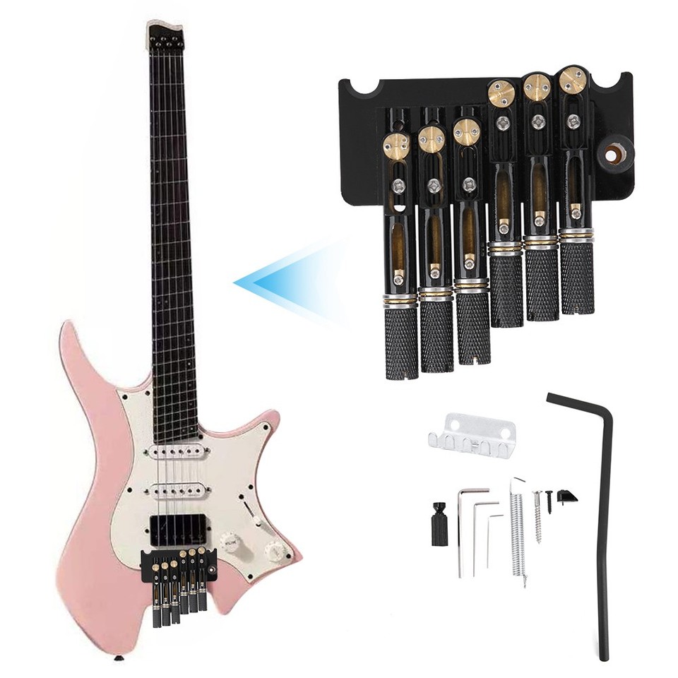 Black 6 Strings Headless Electric Guitar Bridge Set Musical Instrument ...