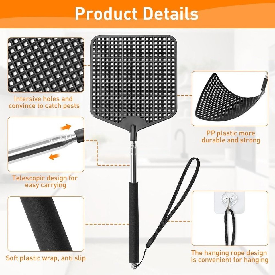 Heavy Duty Telescopic Fly Swatters Fly Swatter for Indoor Outdoor ...