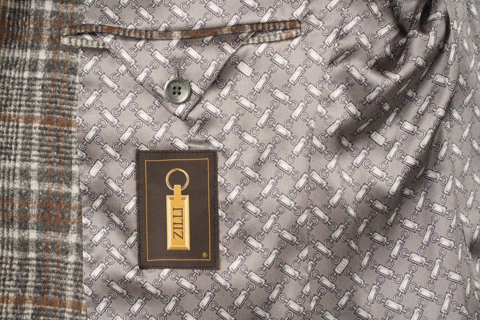ZILLI Brown Glen Check Sport Coat Wool Cashmere Silk Blazer 44 R (EU 54 ...