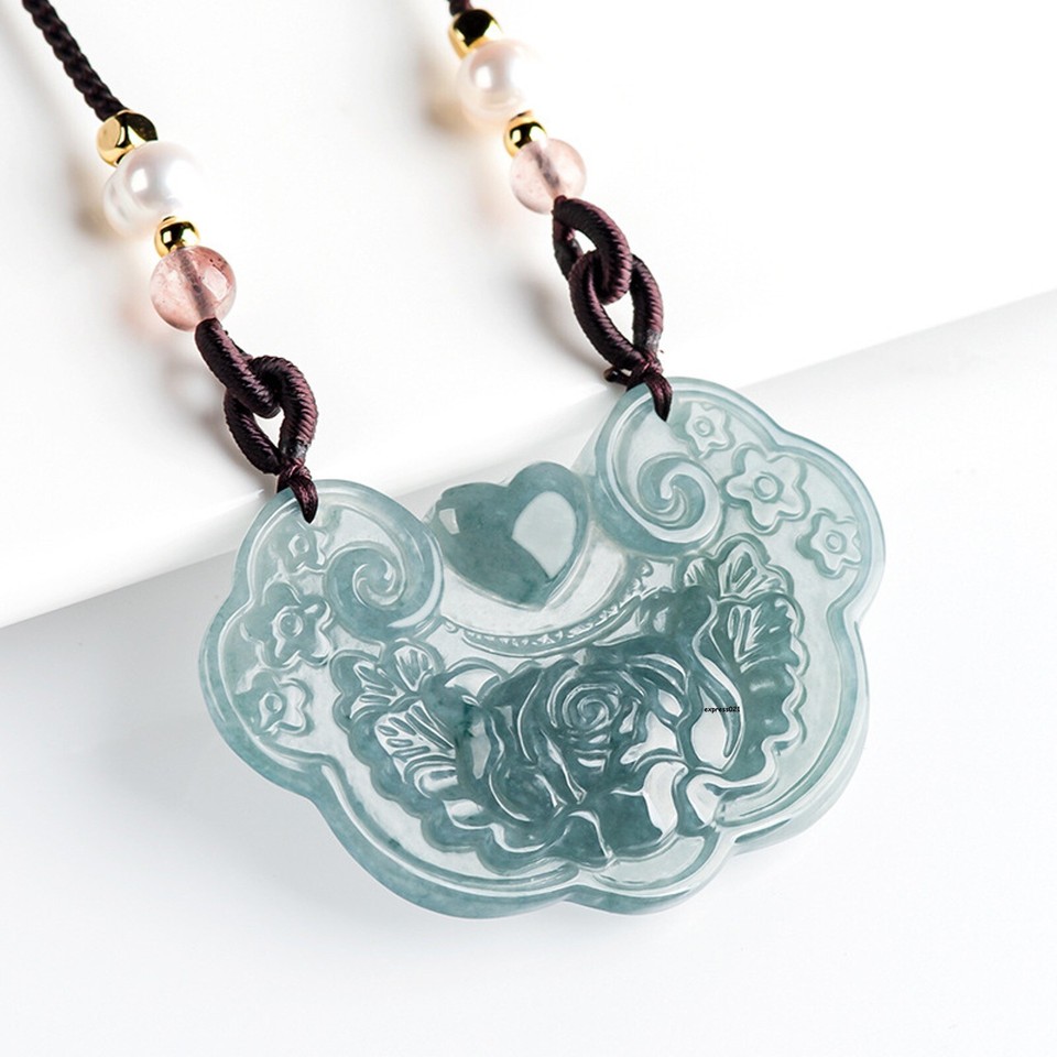 Natural Grade A Jade Jadeite Men Women Heart Flower Ruyi Lock Pendant ...