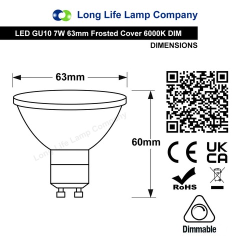 7W 63mm DIMMABLE GU10 LED Replacement for 63mm Halogen bulb Warm or ...