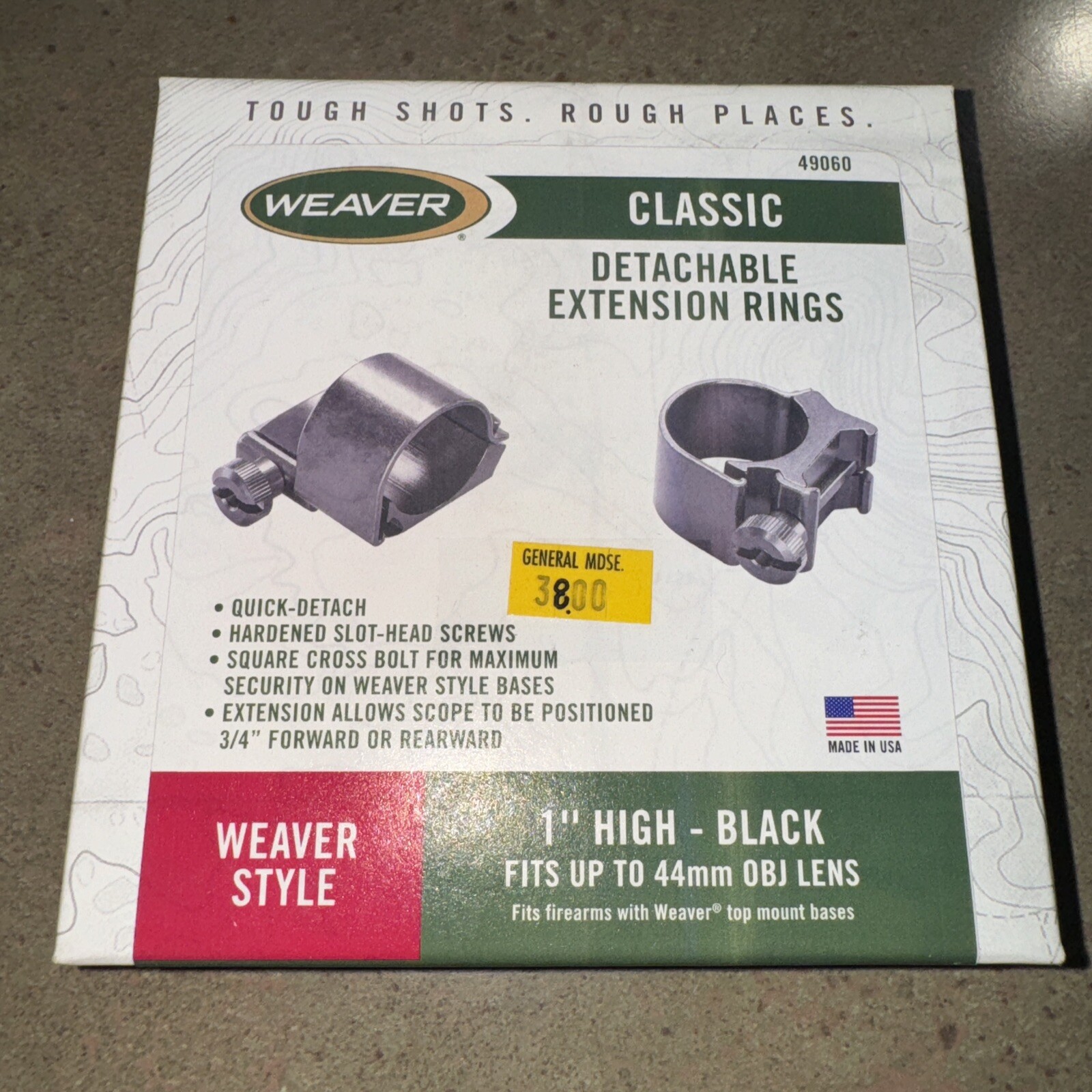 Weaver 49060 1" Detachable Extension Top Mount Rings NIB fits up 44mm ...
