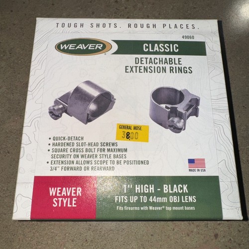 Weaver 49060 1" Detachable Extension Top Mount Rings NIB fits up 44mm ...