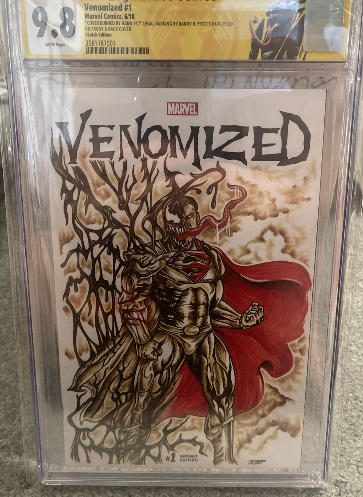 Venomized 1 Sketch Superman Burned Cover With Wood Burning Pen CGC 9.8 ...