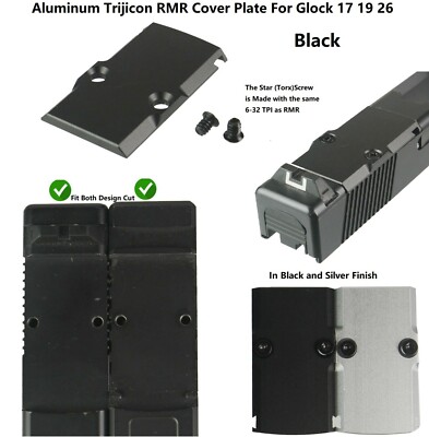 Trijicon RMR Cover Plate for Glock 17 19 26 Cut Slides, Aluminum Black ...