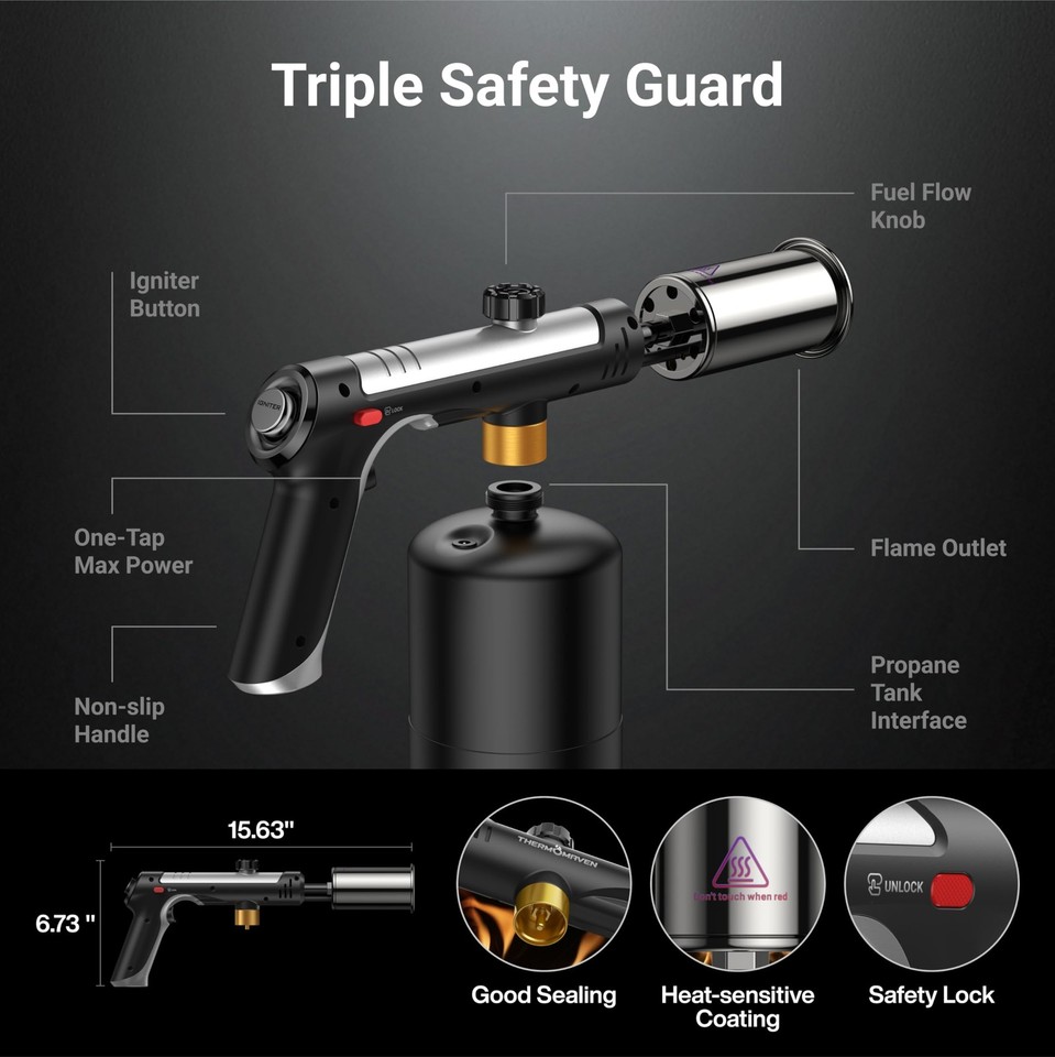 ThermoMaven Propane Torch with One-Touch Max Fire, Cooking Blow Torch ...
