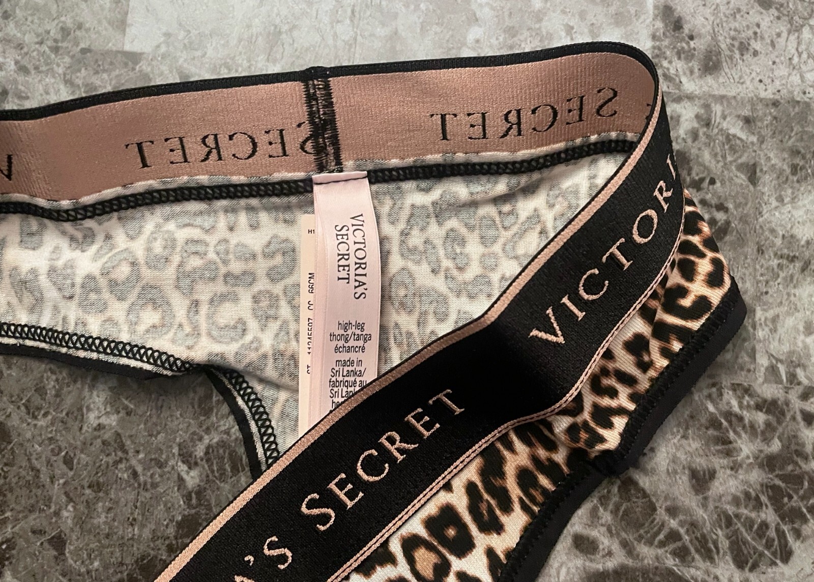 NWT VICTORIA'S SECRET LEOPARD THICK LOGO WAISTBAND HIGH WAIST THONG ...