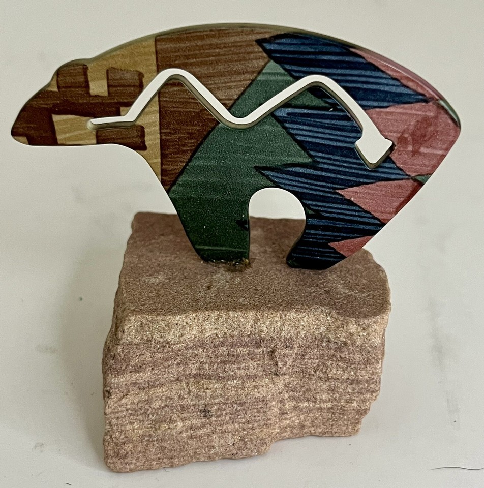 Lazart Metal Bear South West Navajo Art Sandstone Base Heartbeat Figure ...