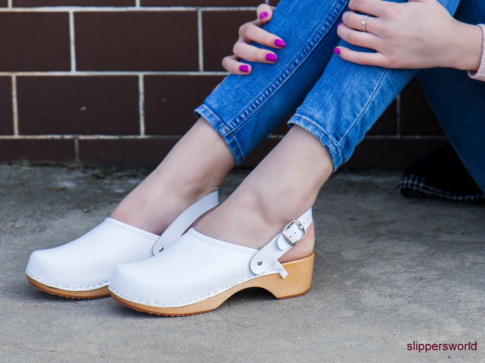 Women's Hand Made Clogs Ladies Wooden Sole 100% Natural Leather Upper ...