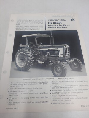 International Harvester Farmall 666 Tractor Sales Brochure | eBay