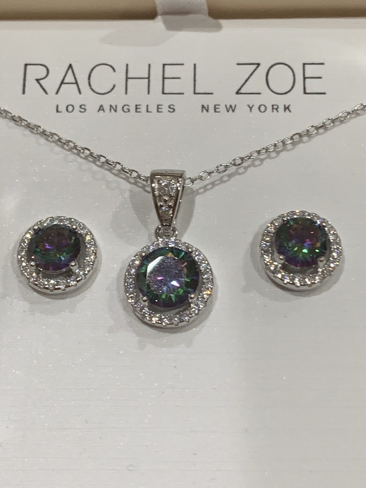 Rachel Zoe Sterling Silver Necklace and Earrings with Rainbow Stones ...
