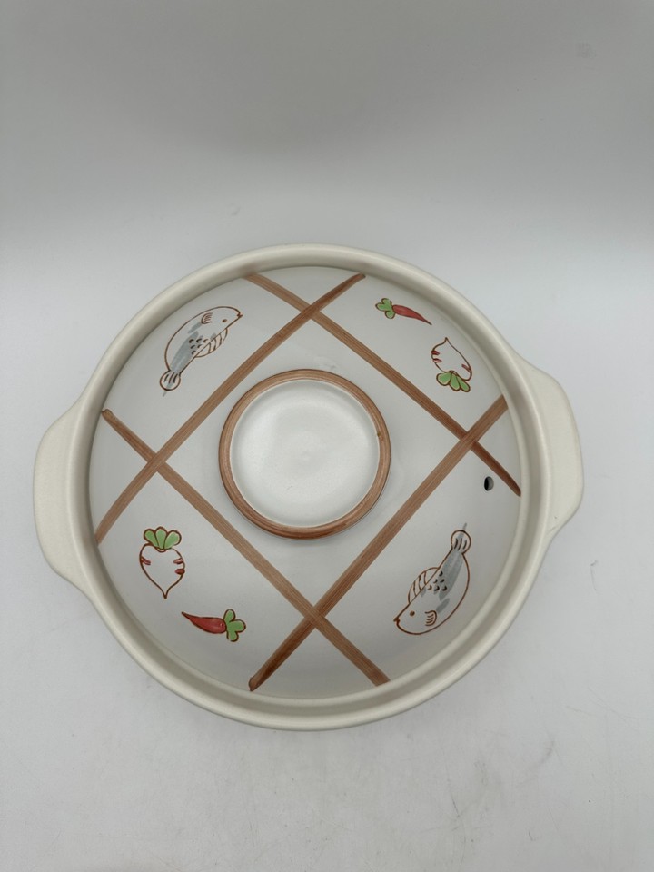Vintage Japanese Donabe Clay Pot Cooker Hot Pot Fish Vegetable Design ...