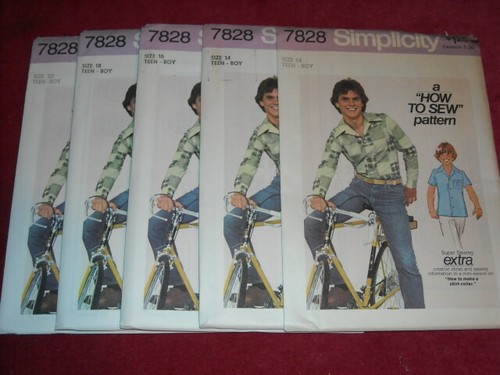 💐1977 UNCIRCULATED SIMPLICITY #7828-TEEN BOYS BRADY BUNCH SHIRT PATTERN ...