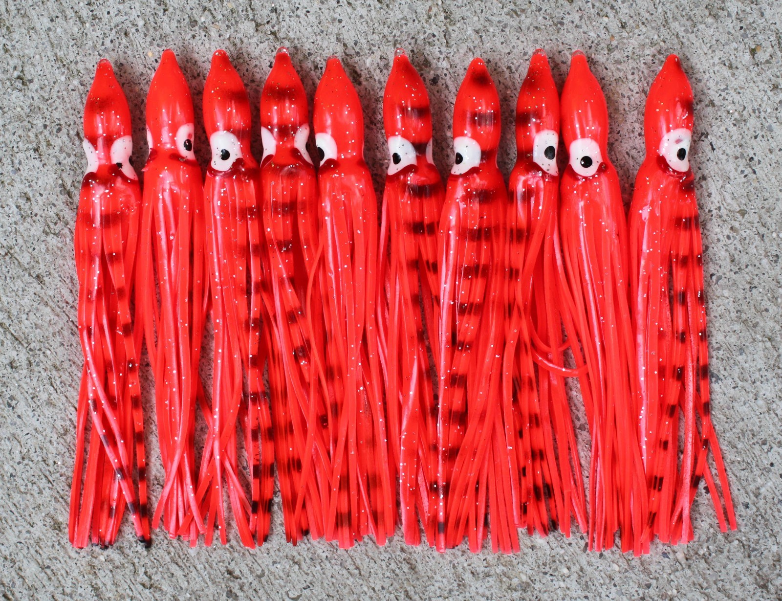Lot Of 10 Hoochie Squid Skirts Unrigged Fishing Lures 4 3/4" - Hot Red ...
