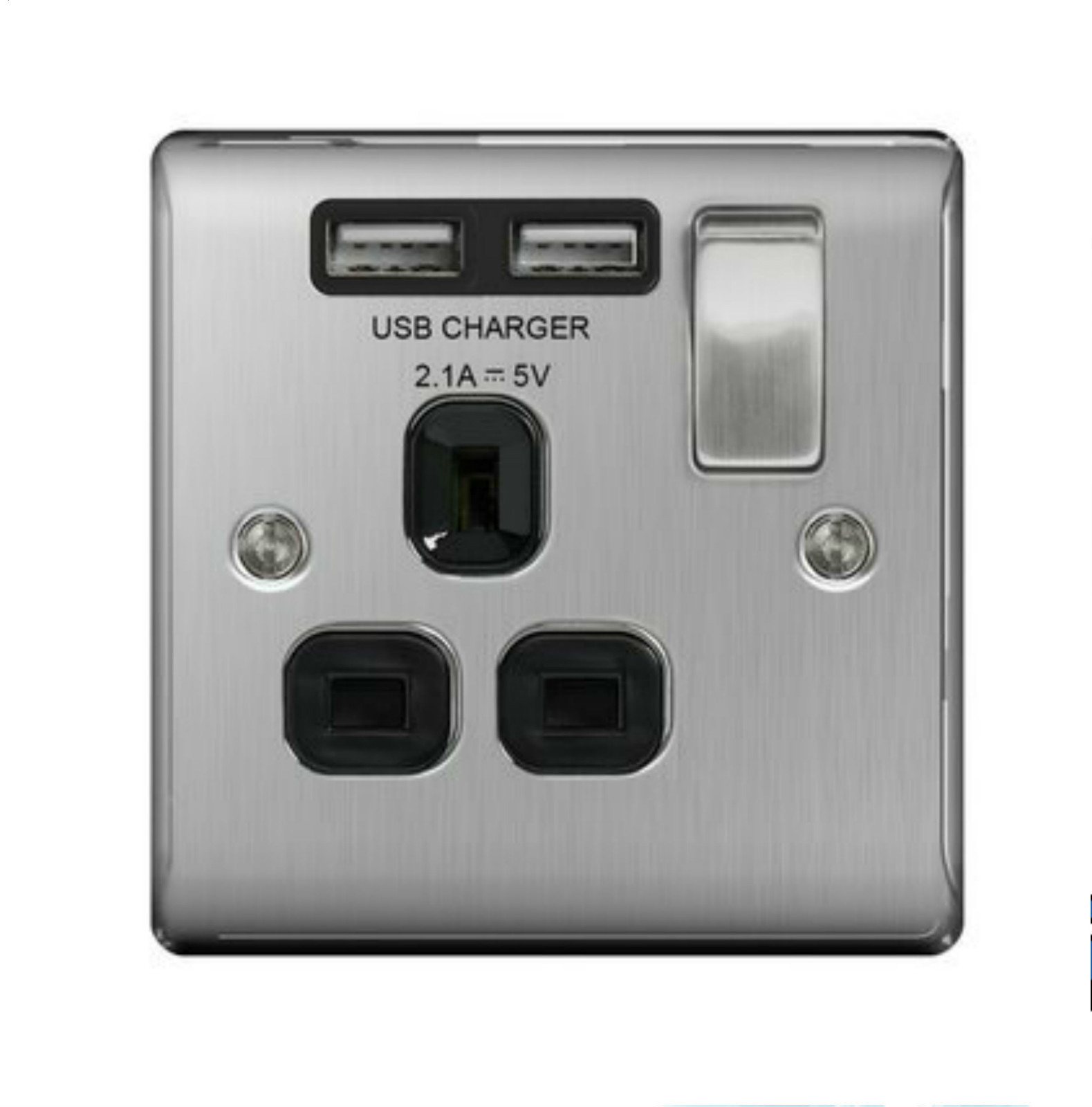 BG Electrical Nexus NBS22B Brushed Stainless Steel Double Plug Socket ...