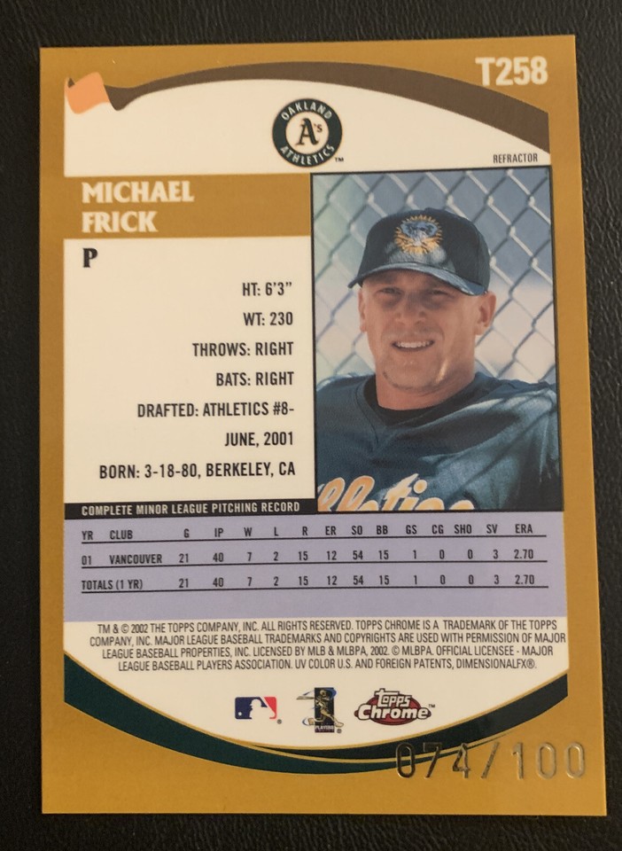 MICHAEL FRICK 2002 Topps Chrome Traded BLACK Refractor #T258 Athletics ...