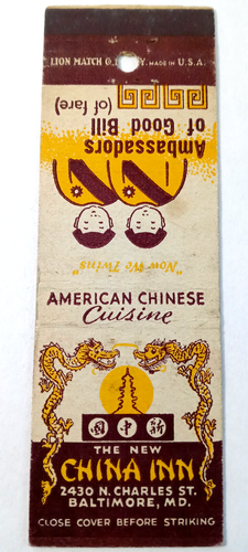 Vintage Matchbook: The New China Inn, Baltimore, MD | eBay
