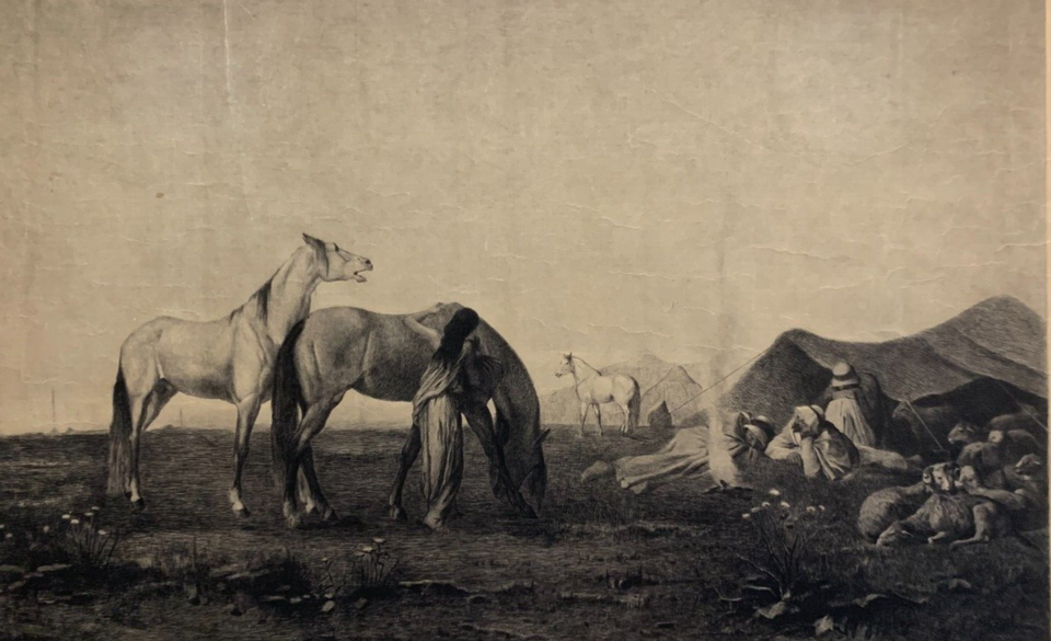 Stampa George Petit Paesaggio Scena Orientalista Campi Cavalli Donna ...