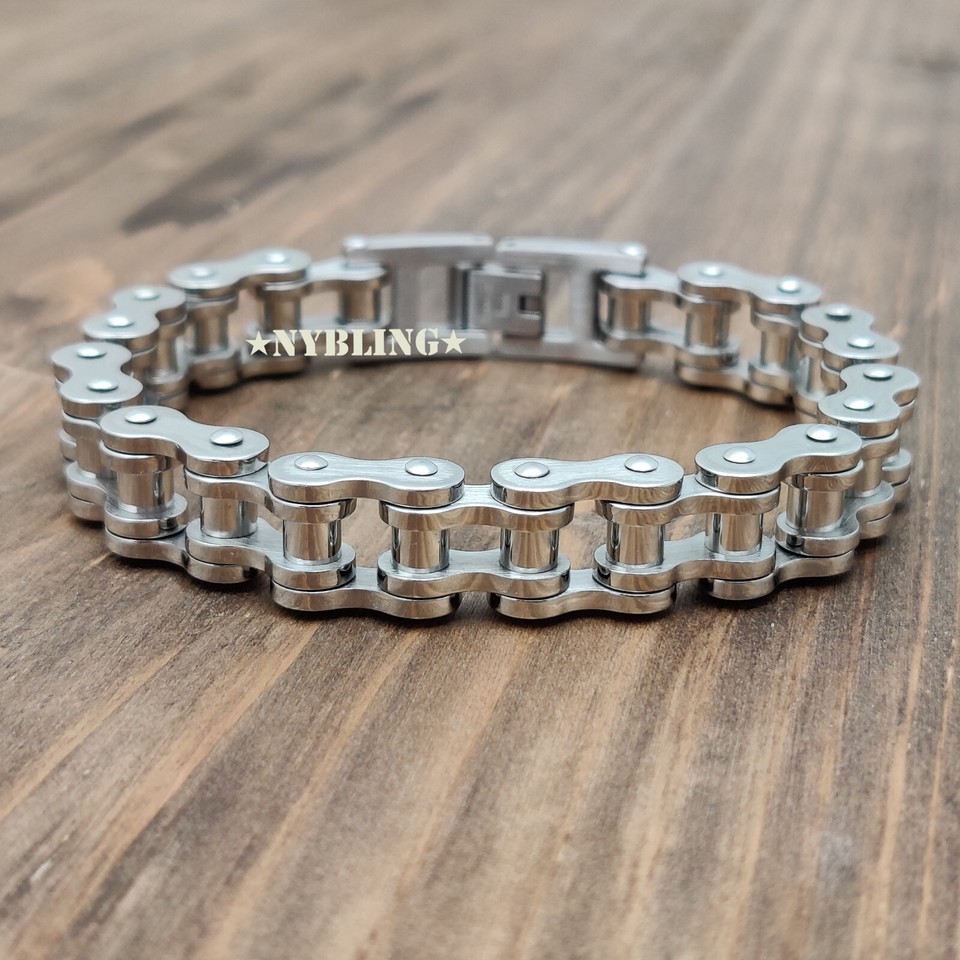SOLID Stainless Steel Motorcycle Bike Chain Design Bracelet Men's ...