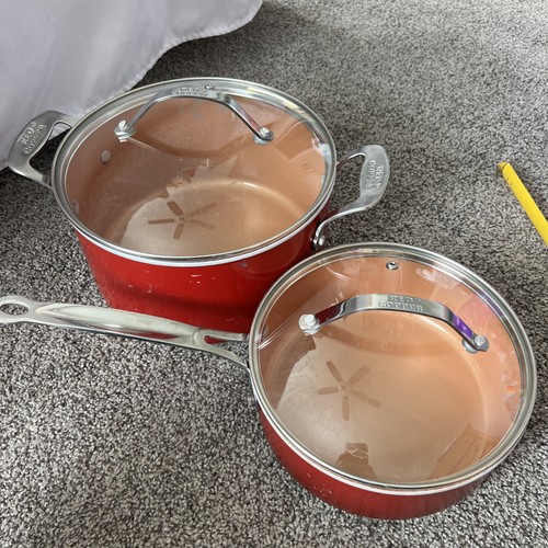 RED COPPER BULBHEAD NON STICK SAUCE PAN SET OF 2 WITH LIDS | eBay