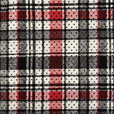 Vintage 50s Plaid Dots Red Black Cotton Quilting Fabric 2 Yards x 36w ...