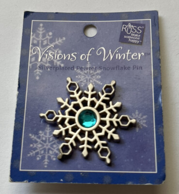 Russ Berrie - Pewter Snow Flake Lapel Pins - Rhinestone "Visions of ...