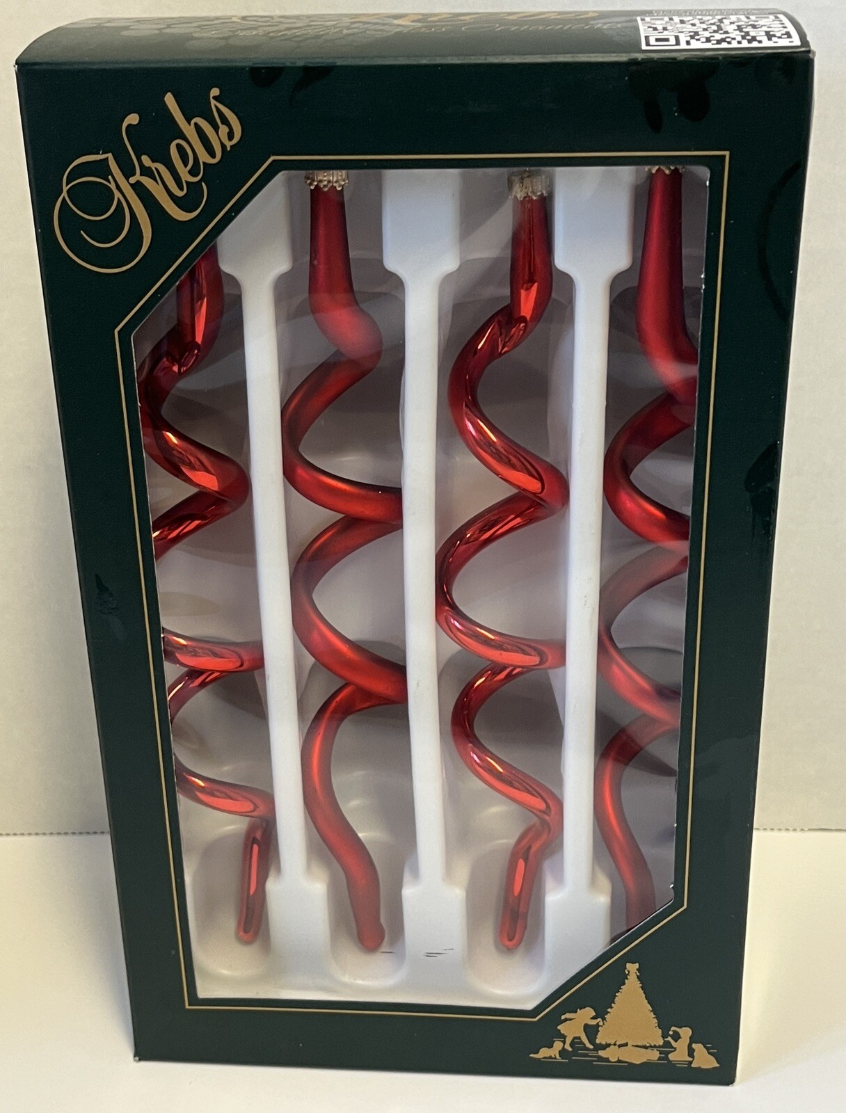 Krebs red glass corkscrew Christmas ornaments swirls twists box of 4 ...
