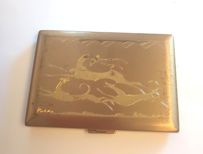 Vintage Majestic Compact Mirror Case Gold Tone Gazelle Etched Makeup ...