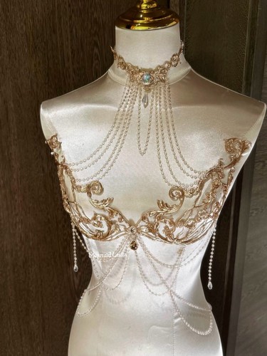 Golden Egypt Cleopatra Resin Porcelain Mermaid Corset Bra Top Cosplay ...