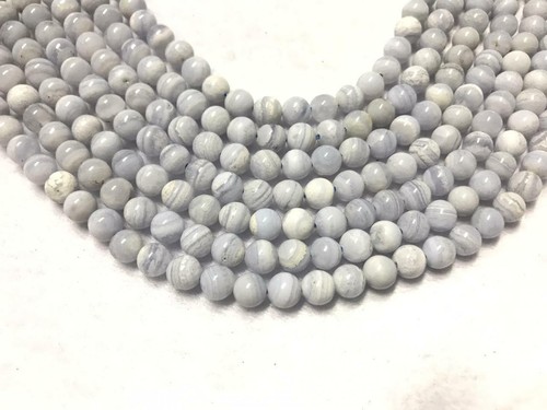 Natural Blue Lace Agate Round Smooth 8mm Blue Lace Agate Beads 12"inch ...