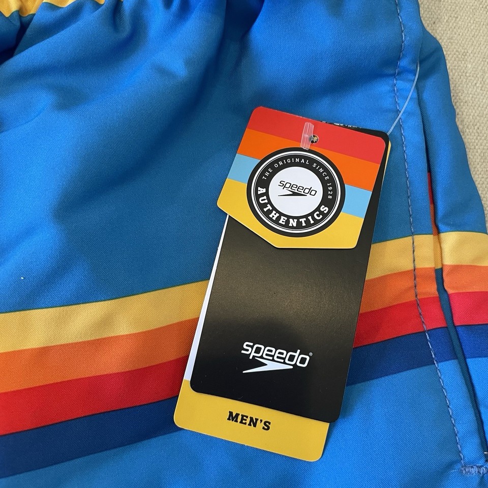 M Speedo Men's Comfort Stretch Swim Shorts Blue Swimsuit 18" Outseam ...