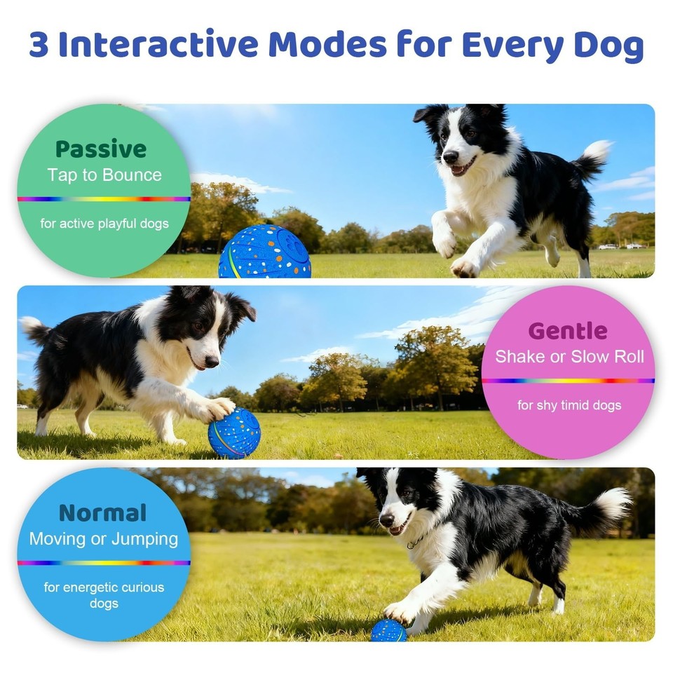 Interactive Dog Toys Ball - Smart Moving Bouncing Dog Ball with RGB ...