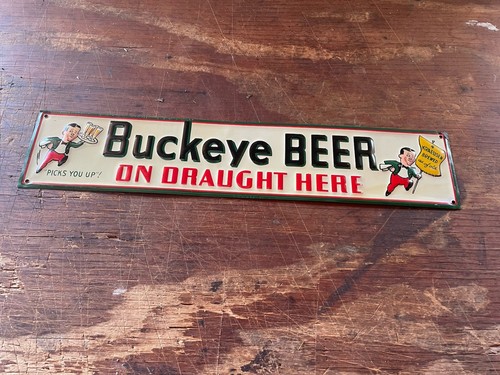 Buckeye Beer On Draught Here Tin Sign New Old Stock | eBay