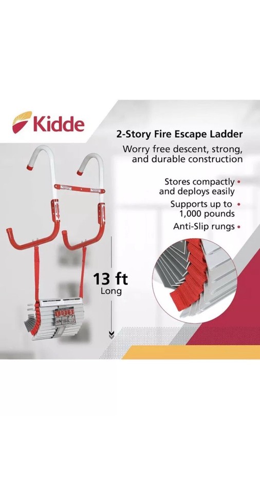 Fire Escape Ladder, 2-Story Rope Ladder, Extends to 13-Feet, Anti-Slip ...