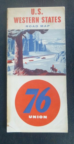 1959 United States & Western U.S. road map Union 76 oil gas early ...