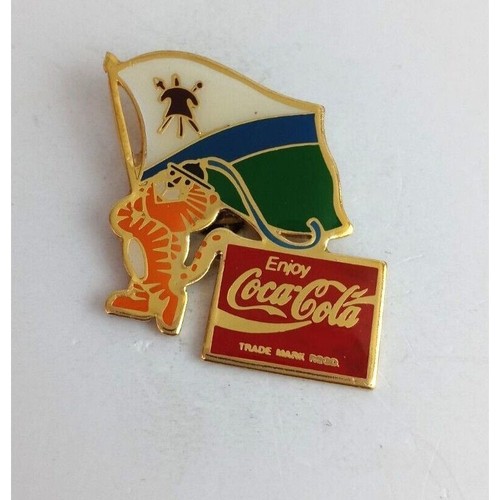 Vintage Coca-Cola Tiger Holding Lesotho Flag Lapel Hat Pin | eBay